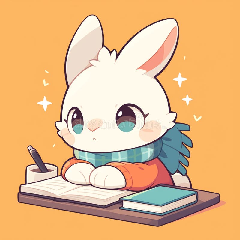 A Gentle Rabbit Writer Cartoon Style Stock Vector - Illustration of ...