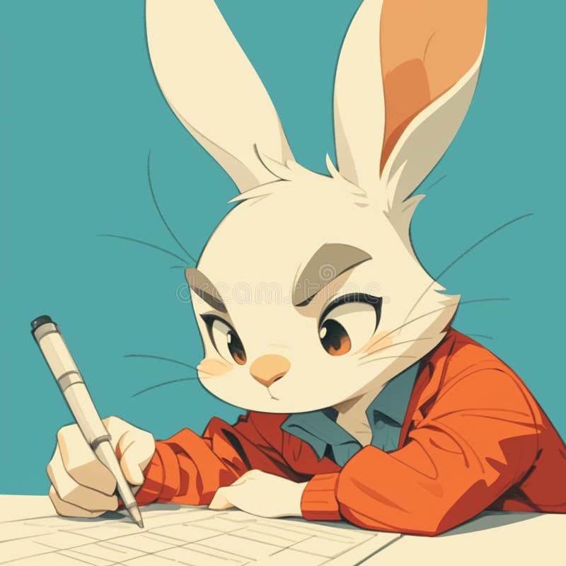 A Gentle Rabbit Writer Cartoon Style Stock Vector - Illustration of ...