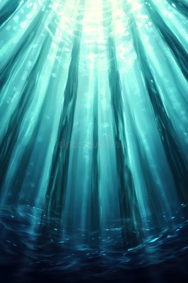 Sunlight Streams through the Tranquil, Deep Blue Ocean, Creating a ...