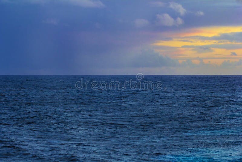 Gentle Red Sunset on Deep Blue Ocean Stock Photo - Image of light ...