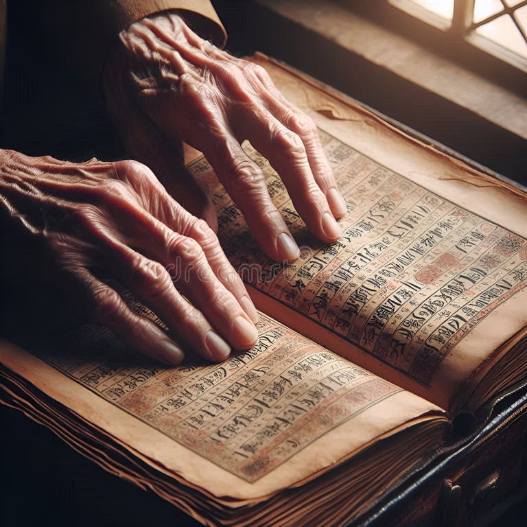 Gentle Reflection with Ancient Scriptures, Generative AI. Stock ...