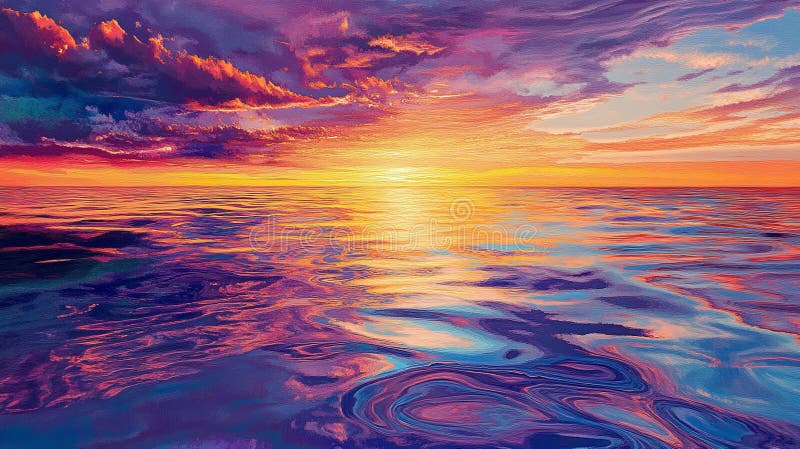 Gentle Ripples on the Ocean Surface during a Vibrant Sunset Background ...