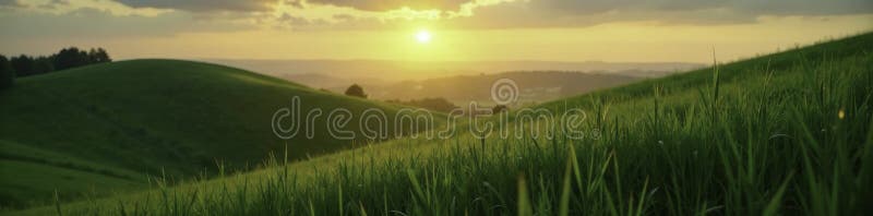 Gentle Rustle of Grass in Breeze on a Rolling Green Hill at Dusk ...