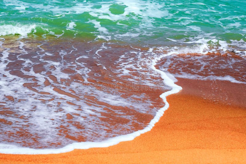Gentle Sea Wave on the Orange Sand. Stock Image - Image of resort ...