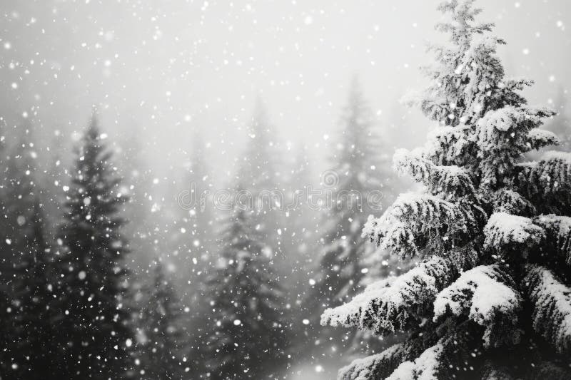 Gentle Snowfall on a Blurred Background of a Snowy Pine Forest ...