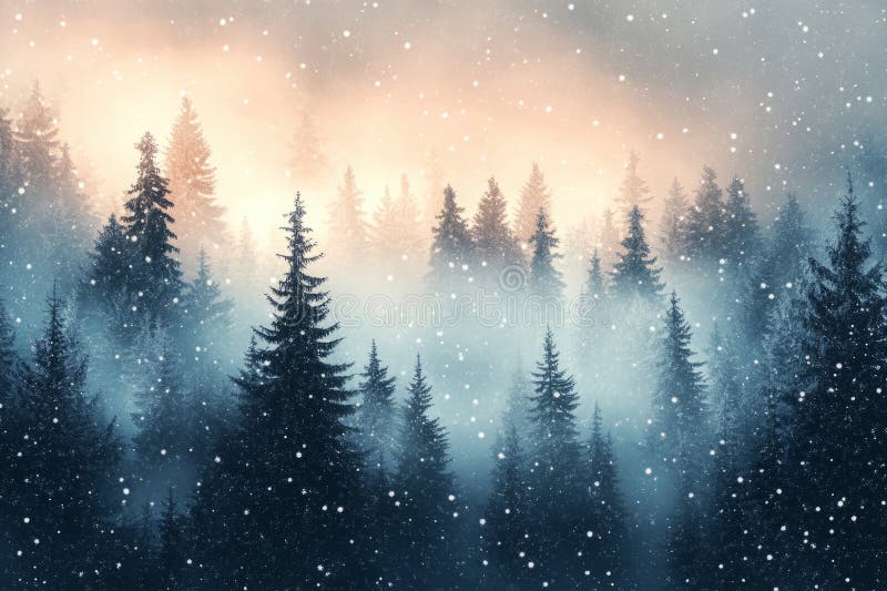 Gentle Snowfall on a Blurred Background of a Snowy Pine Forest ...