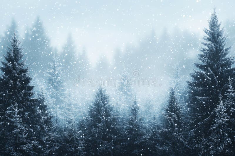 Gentle Snowfall on a Blurred Background of a Snowy Pine Forest ...