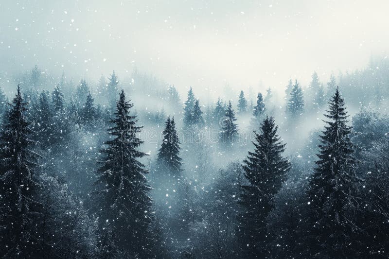 Gentle Snowfall on a Blurred Background of a Snowy Pine Forest ...