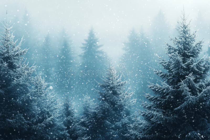 Gentle Snowfall on a Blurred Background of a Snowy Pine Forest ...