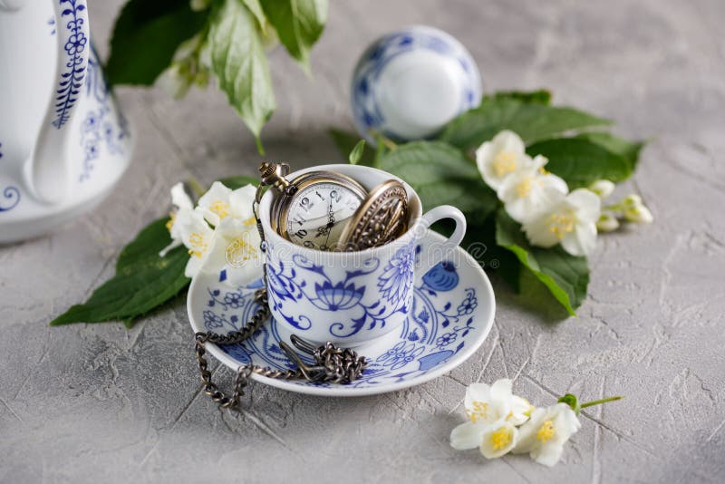 A Gentle Still-life with a Tea Set and Jasmine Flowers. Stock Photo ...