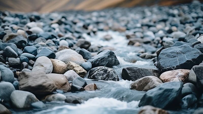 Gentle Stream Flowing Over Smooth Stones in a Tranquil Riverside ...
