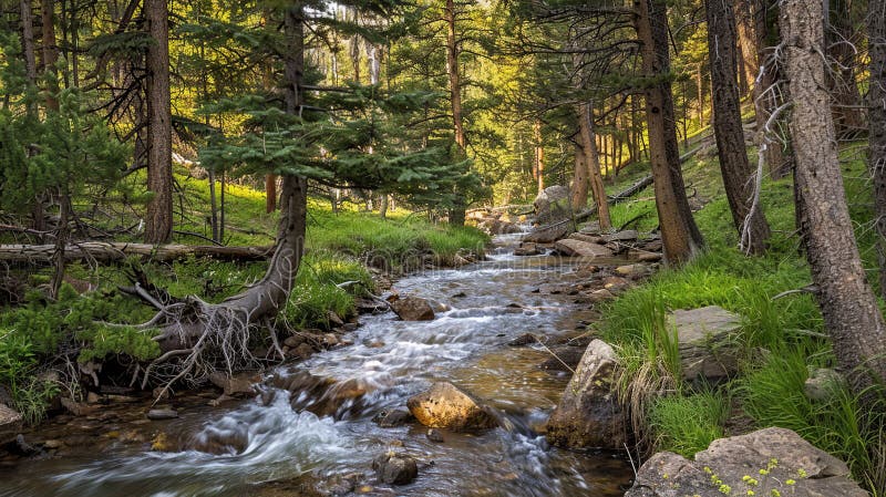 A Gentle Stream Winds Its Way through the Forest, Its Crystalline ...