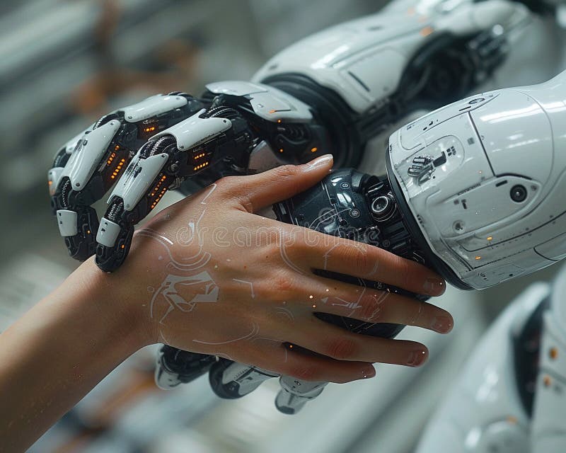 Gentle Touch between Human and Android Stock Image - Image of empathy ...