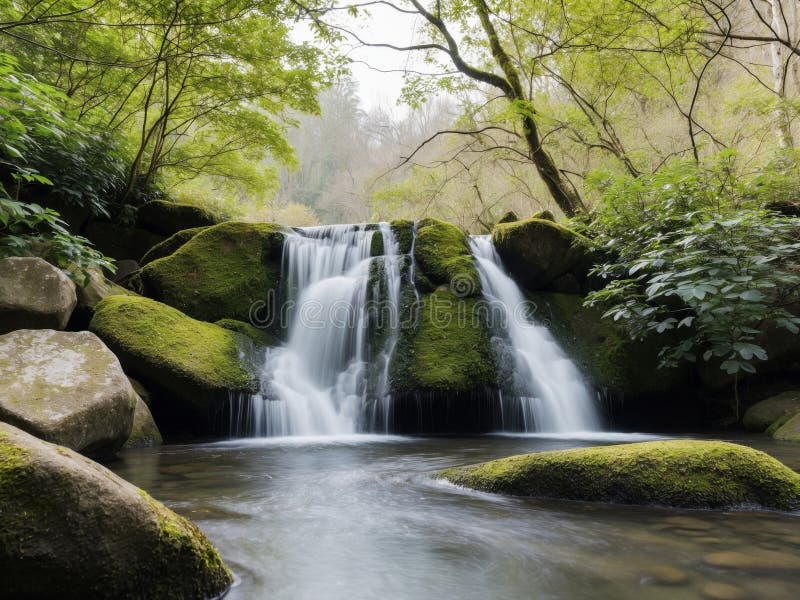 Gentle Waterfall Cascading Over Rocks in a Serene Natural Setting ...
