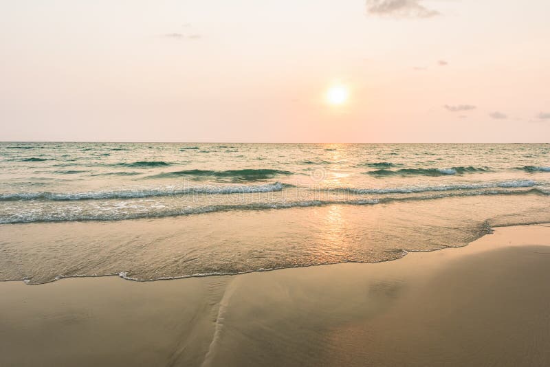 Gentle Wave and Clear on Beach with Sunset Stock Photo - Image of ...