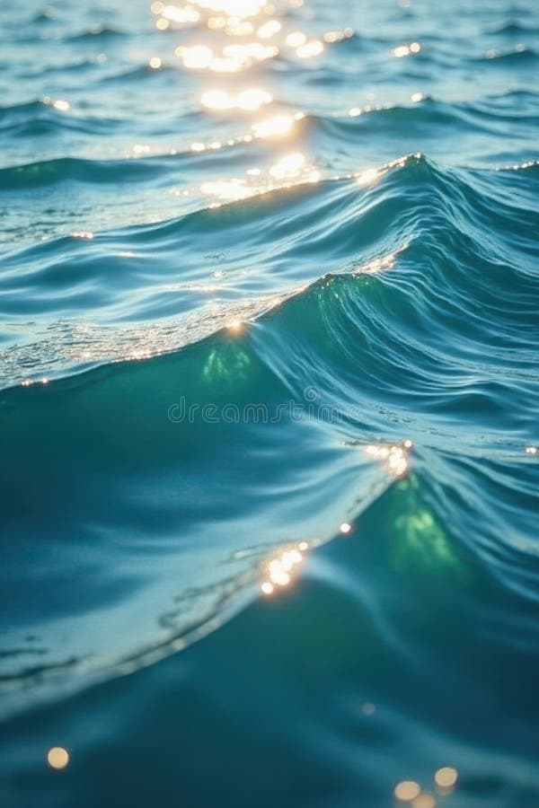Gentle Wave Crests, Sunlight Shimmering on Water Surface, Clear ...