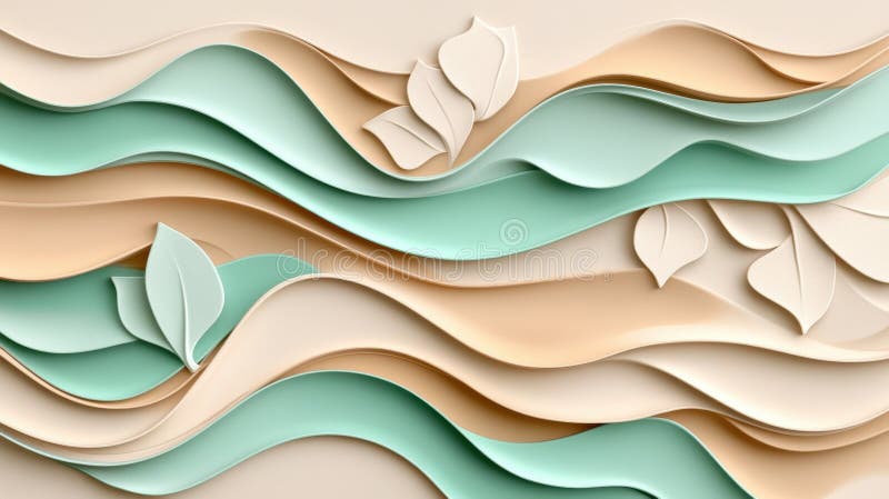 Gentle Wave Pattern in Soft Mint and Pale Cream with Layered Textures ...
