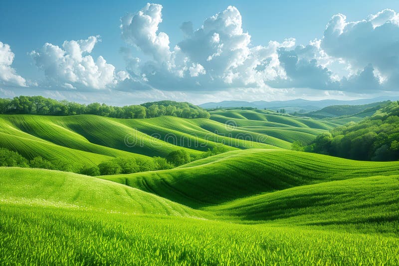 Gentle Waves of Grassland Dancing with the Wind Under a Clear Sky Stock ...