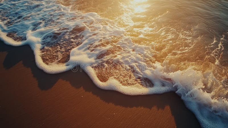 Gentle Waves Lapping at a Sandy Shore at Sunset Created Using AI Stock ...