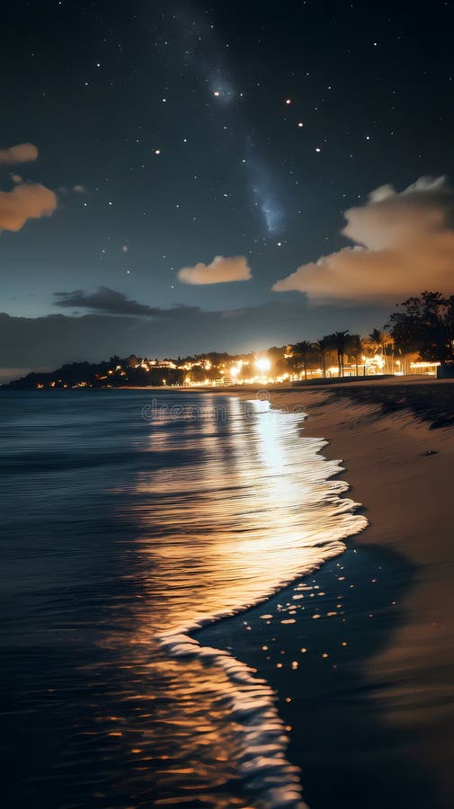 Gentle Waves Lapping Tropical Beach Night Under Starry Sky Stock Photos - Free & Royalty-Free ...