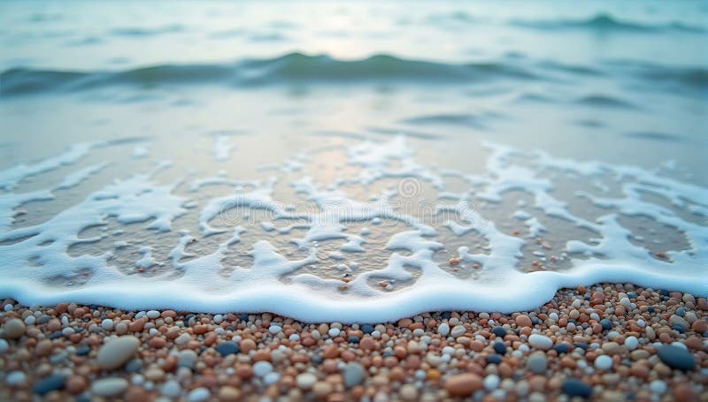 Gentle Waves Rolling Onto a Pebble-covered Beach, Creating Soothing ...