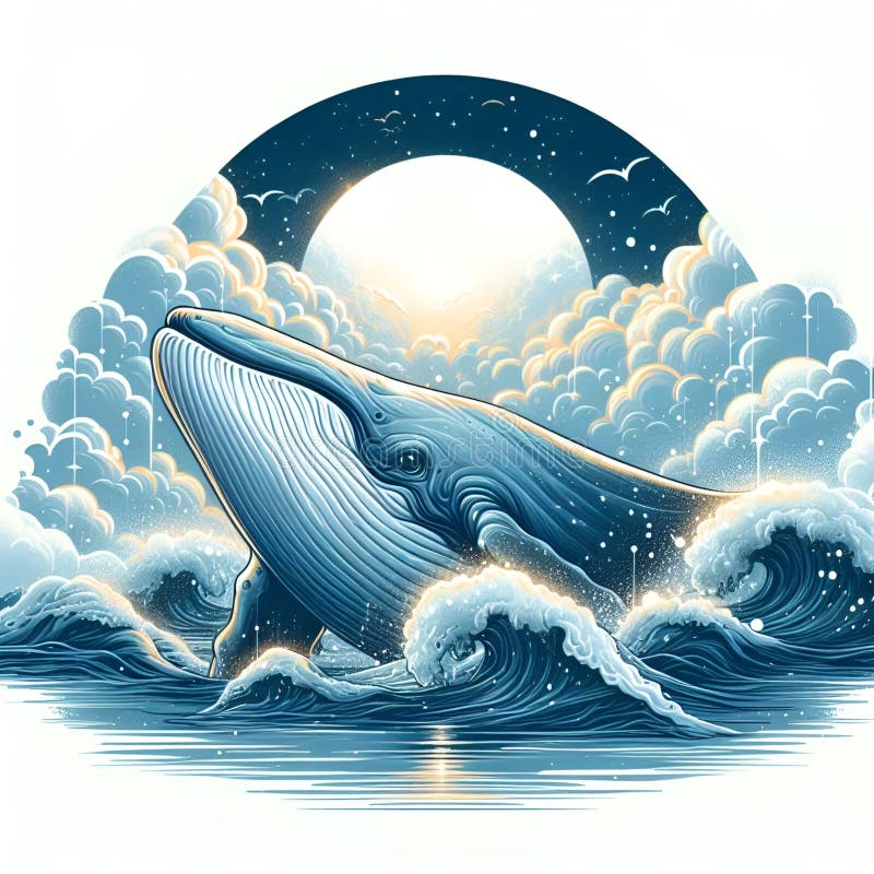 6 Gentle Whale Breaching the Surface of the Ocean Stock Illustration ...