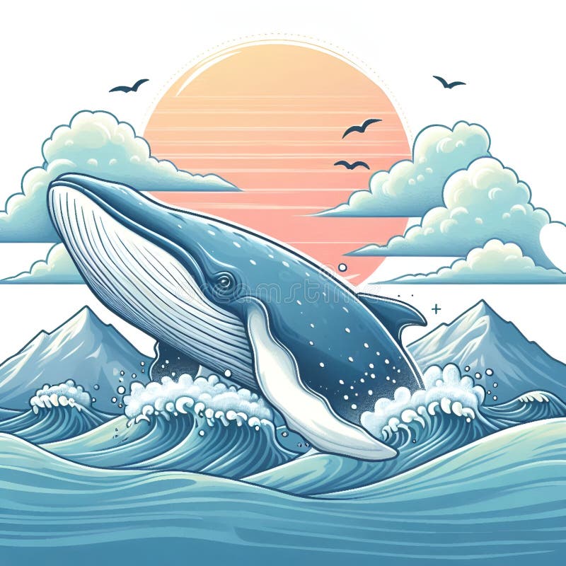 6 Gentle Whale Breaching the Surface of the Ocean Stock Illustration ...