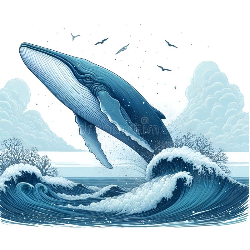 6 Gentle Whale Breaching the Surface of the Ocean Stock Illustration ...
