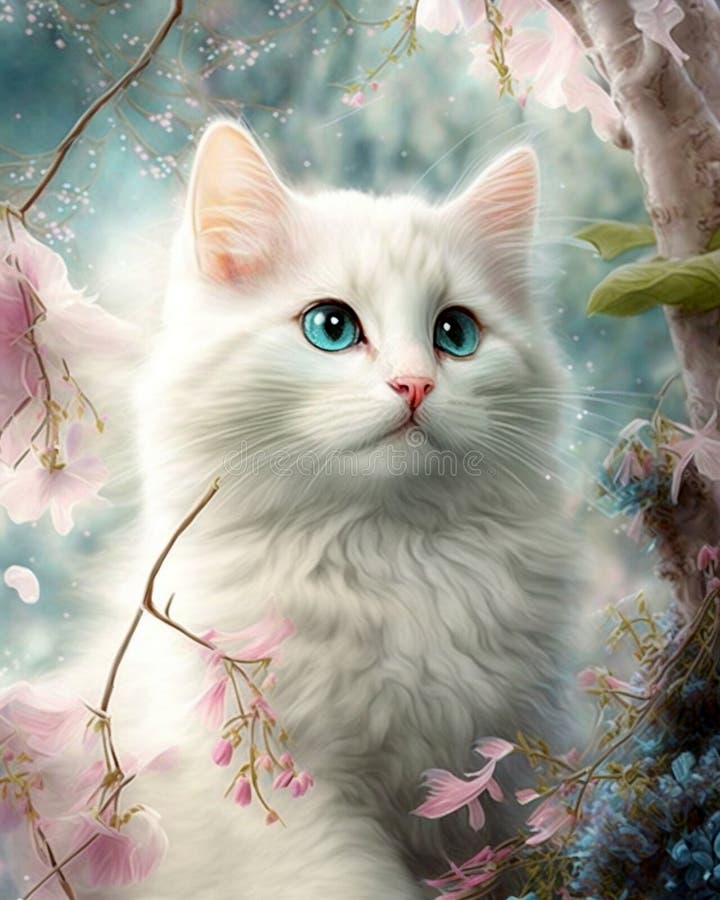 A Gentle Kitty on a Magic Tree. Generated Ai Stock Illustration ...