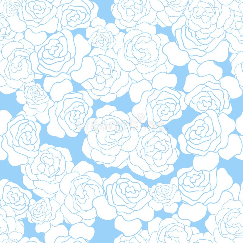 Gentle White Roses Linear Pattern on a Blue Background Stock ...