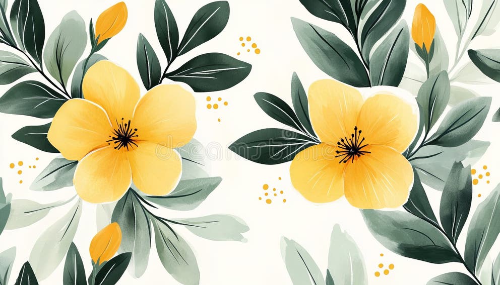 Gentle Yellow Watercolor Floral Pattern, Delicate Floral Background ...