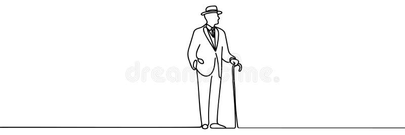 Gentleman with a Cane Continuous One Line Drawing Stock Illustration ...