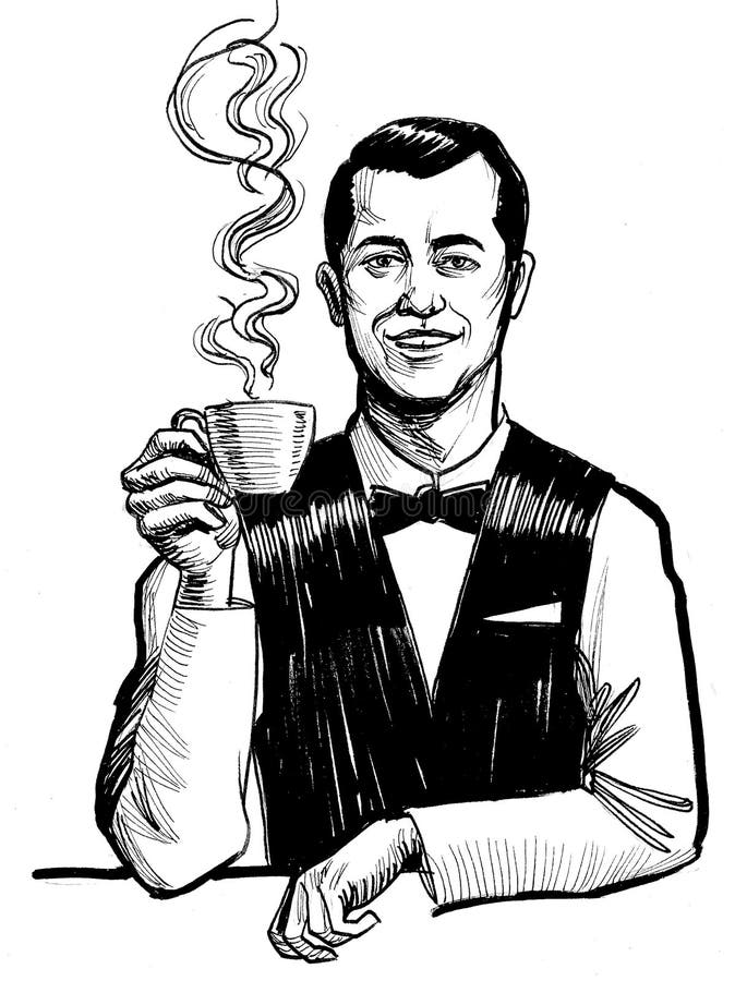 Gentleman drinking coffee stock illustration. Illustration of vintage ...