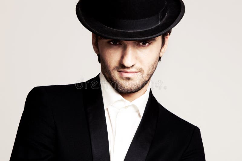 Gentleman with hat stock photo. Image of shirt, studio - 20458748