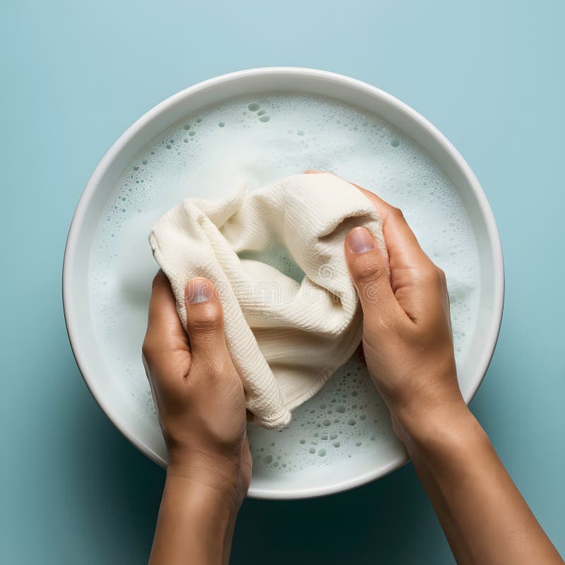 Gently Handle White Cloth in Soapy Water, Creating Calming Ambiance ...