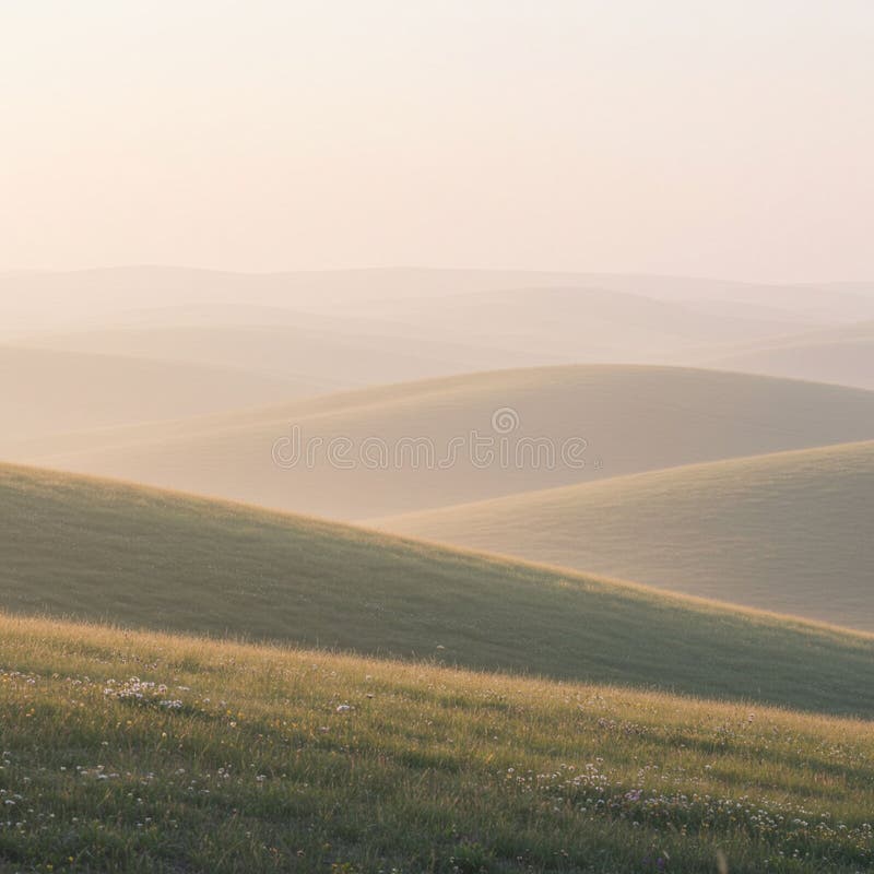 Gently Rolling Green Hills Under a Soft, Dusky Light Create a Serene ...