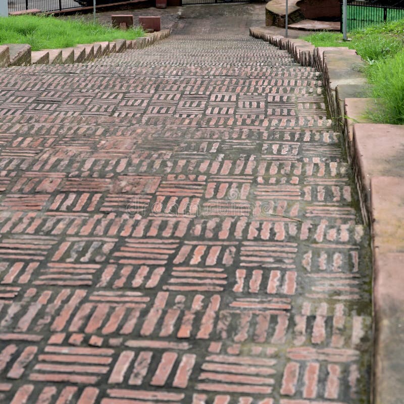 A Gently Sloping Pathway is Paved with Bricks Arranged in a Rectangular ...