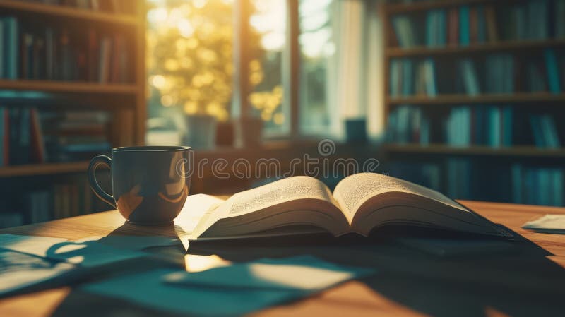 Gently Turned Pages of an Open Book on a Desk, Surrounded by Notes and ...