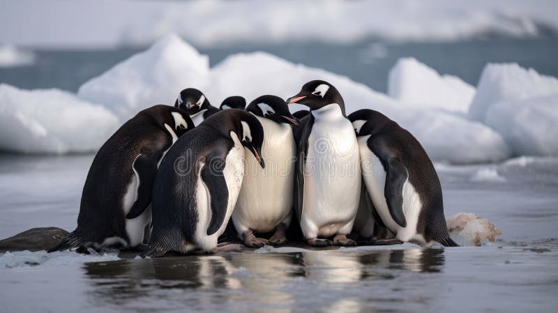 Gentoo Penguins Huddle in Antarctic Waters Stock Image - Image of ...