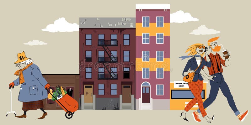Gentrification De La Vecindad Ilustración del Vector - Ilustración de ...