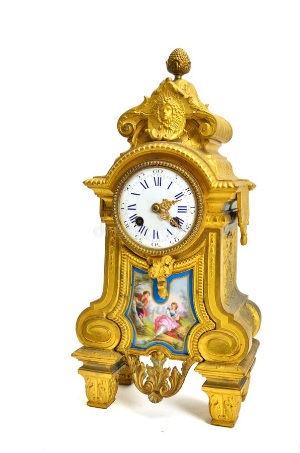 Genuine Eighteenth Century Golden Table Clock. Isolated on a White ...
