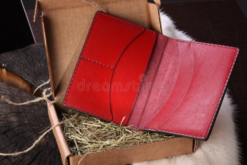Genuine Leather Wallet in Gift Box Stock Photo - Image of black ...