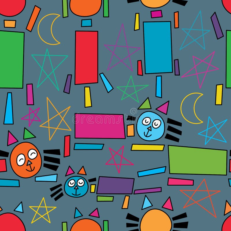 Geo Cat Lay Vertical Horizontal Like Sleep Seamless Pattern Stock ...