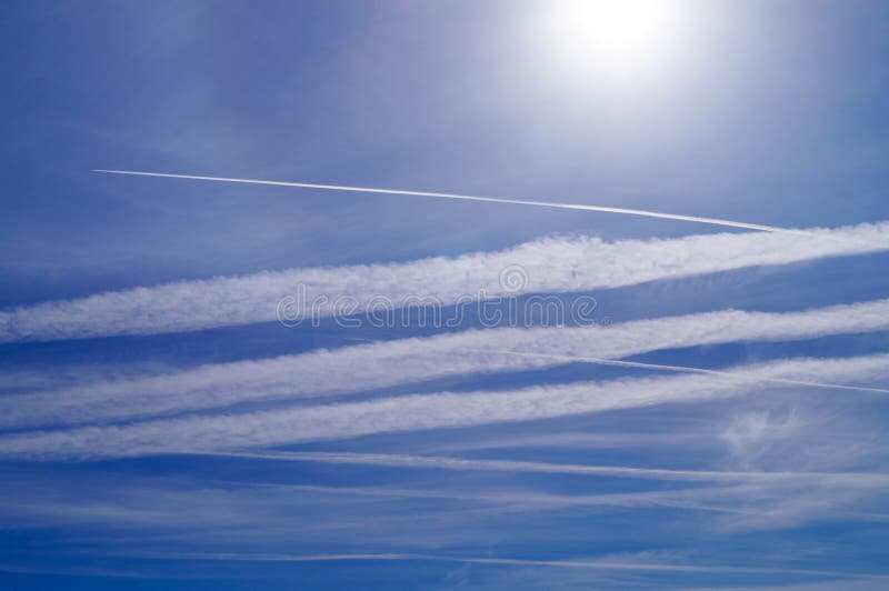 Geo Engineering through Airplane Chemtrails. Stock Photo - Image of ...