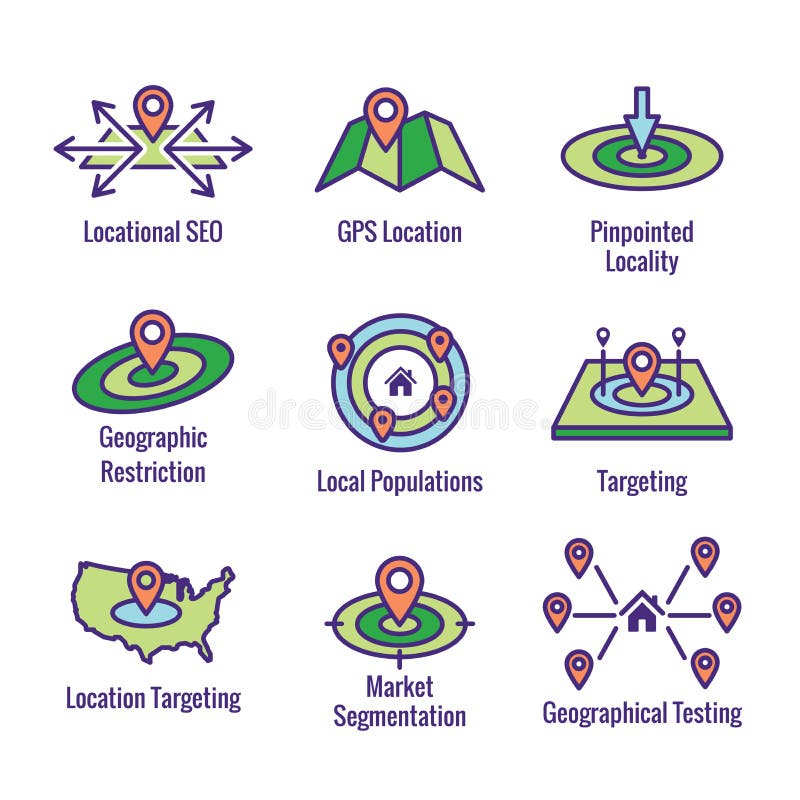 Geo Location Targeting with GPS Positioning and Geolocation Icon Stock ...