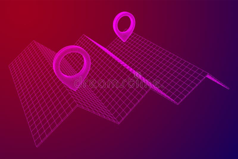 Geo Map Pin with Folding Map Wireframe Mesh Stock Vector - Illustration ...
