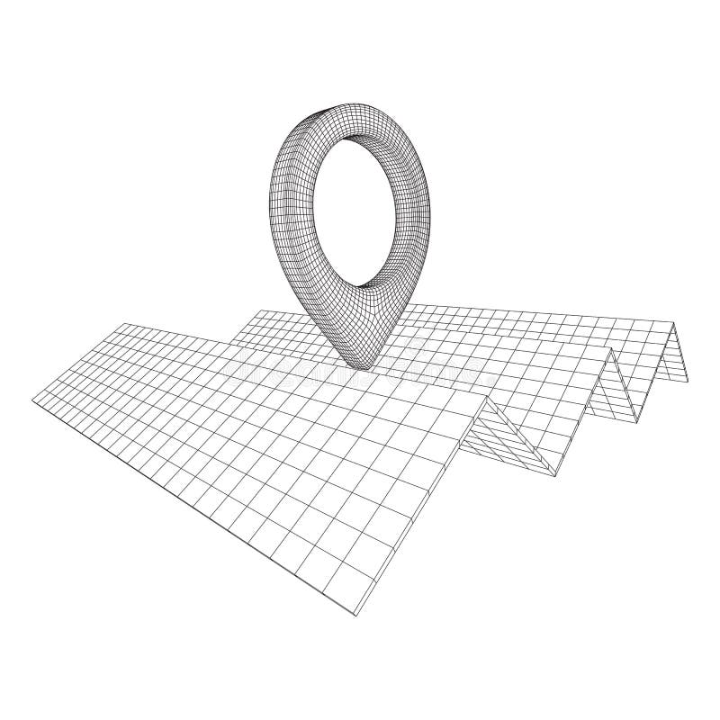 Geo Map Pin with Folding Map Wireframe Mesh Stock Vector - Illustration ...