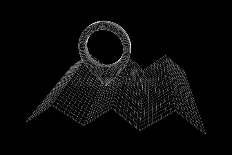 Geo Map Pin with Folding Map Wireframe Mesh Stock Vector - Illustration ...