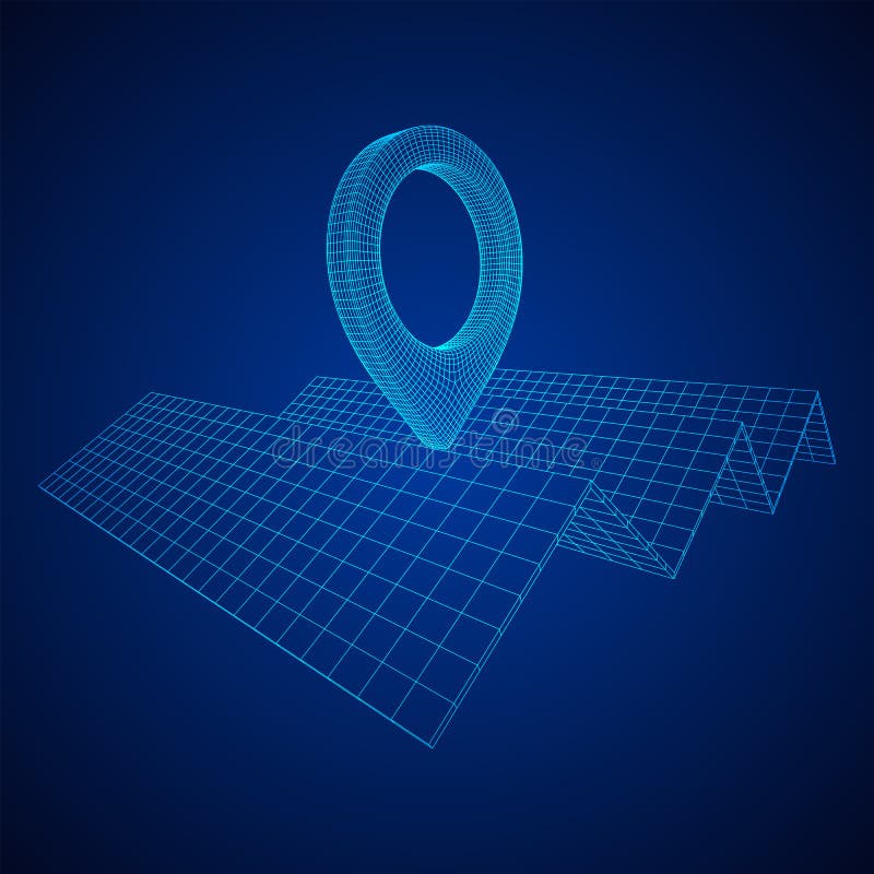 Geo Map Pin with Folding Map Wireframe Mesh Stock Vector - Illustration ...