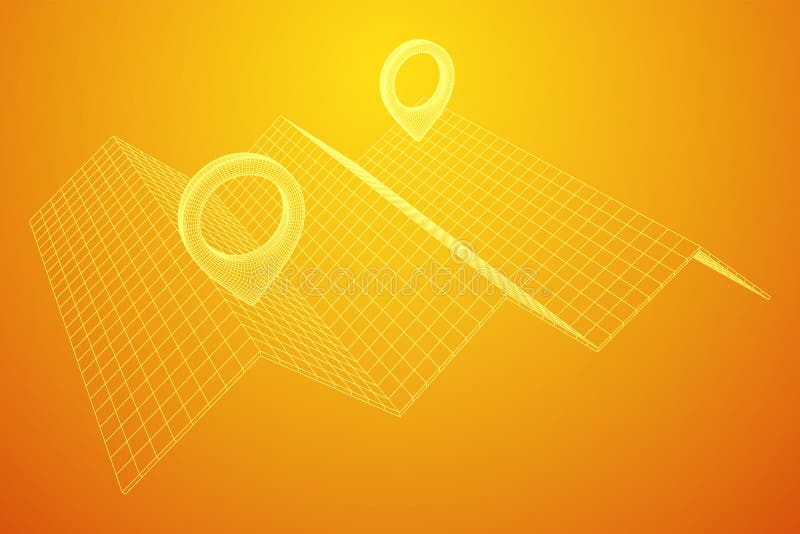 Geo Map Pin with Folding Map Wireframe Mesh Stock Vector - Illustration ...